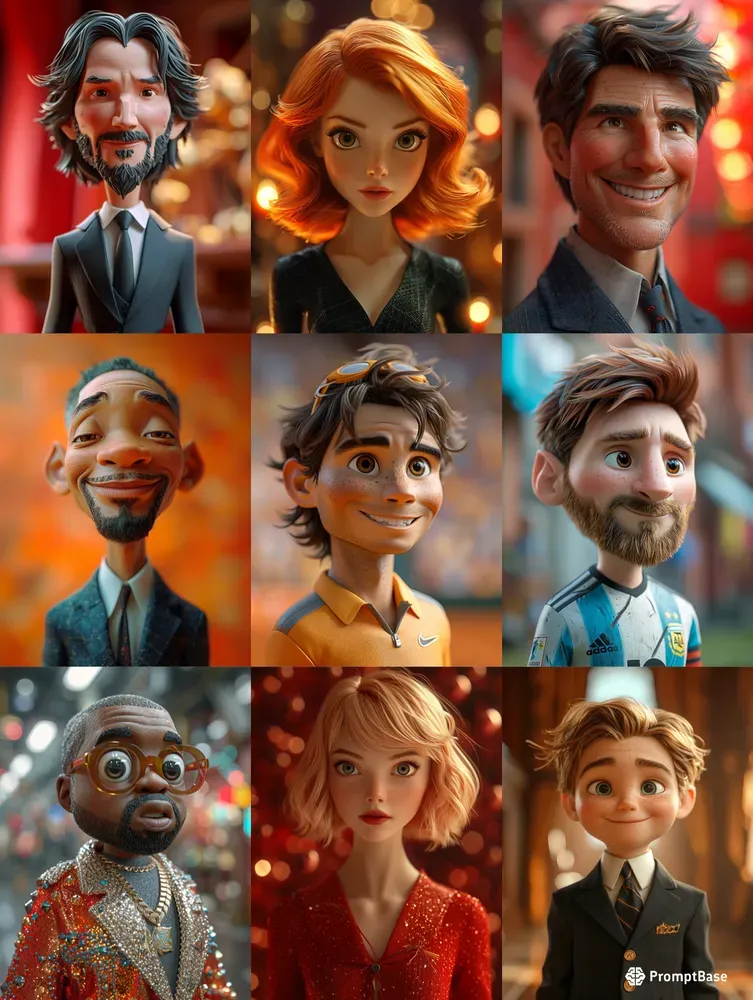 Celebrity 3D Cartoon Characters Midjourney Prompt | PromptBase