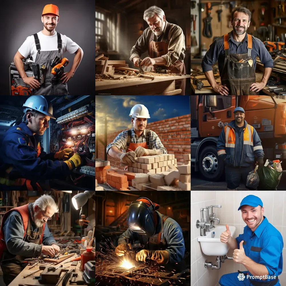 Men At Work Craftsmen Portraits Midjourney Prompt | PromptBase