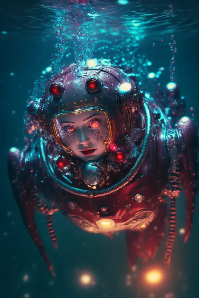 Underwater Worlds Human Bots Midjourney Prompt | PromptBase