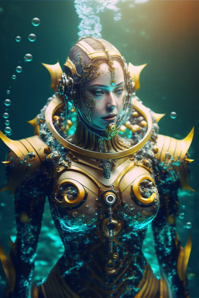 Underwater Worlds Human Bots Midjourney Prompt | PromptBase