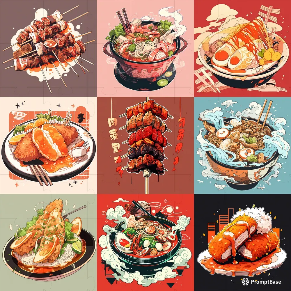 Animated Cartoon Japanese Foods Midjourney Prompt | PromptBase