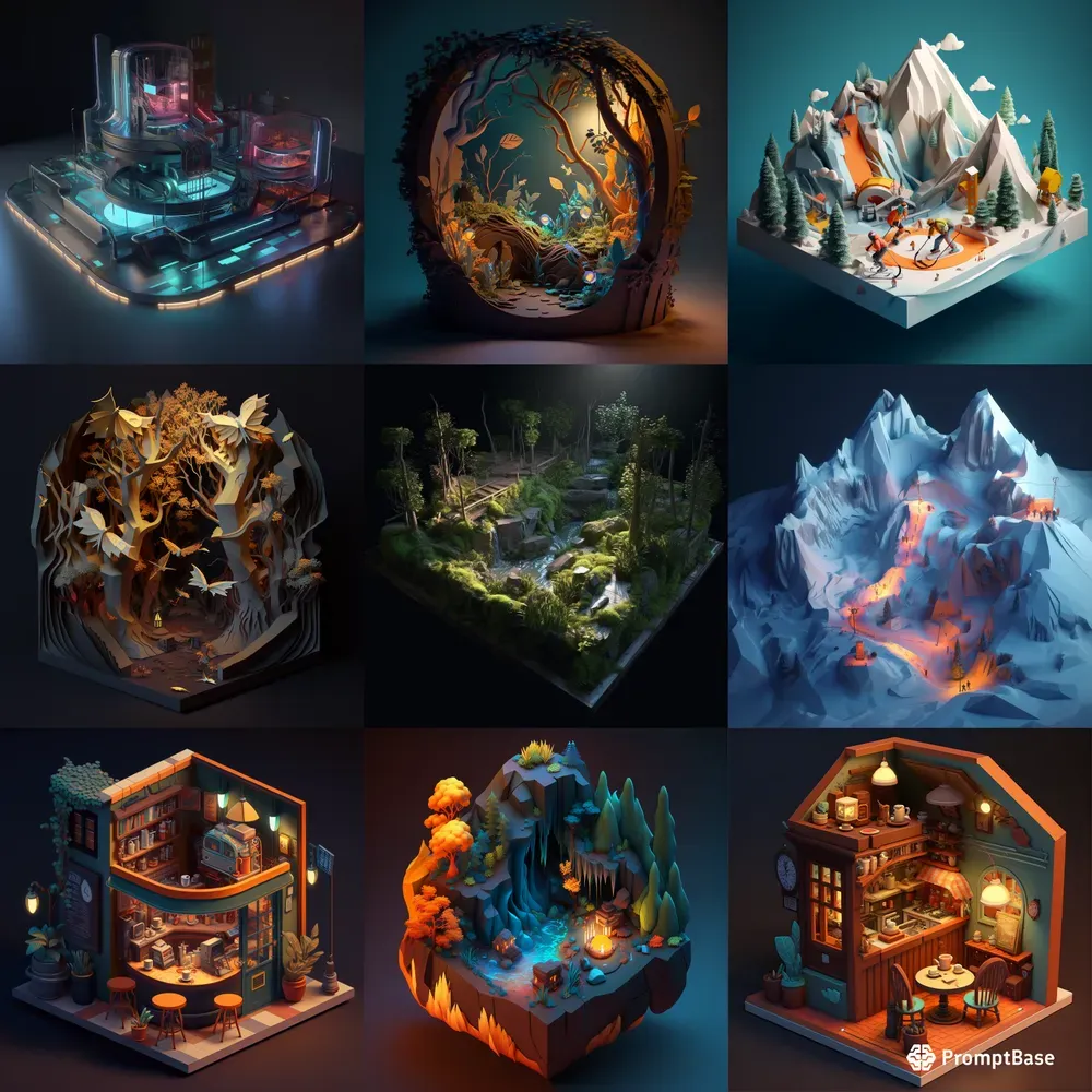 Isometric Diorama 100 Locations Midjourney Prompt | PromptBase
