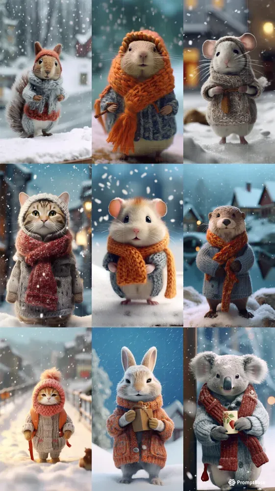 Cute Cozy Dressed Animals In Winters Midjourney Prompt | PromptBase