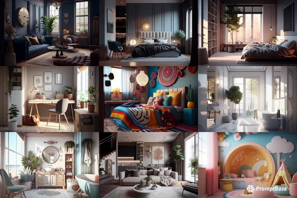Home Interior Designs For Rooms Midjourney Prompt | PromptBase