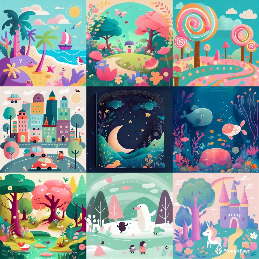 Children Story Book Backgrounds Midjourney Prompt | PromptBase