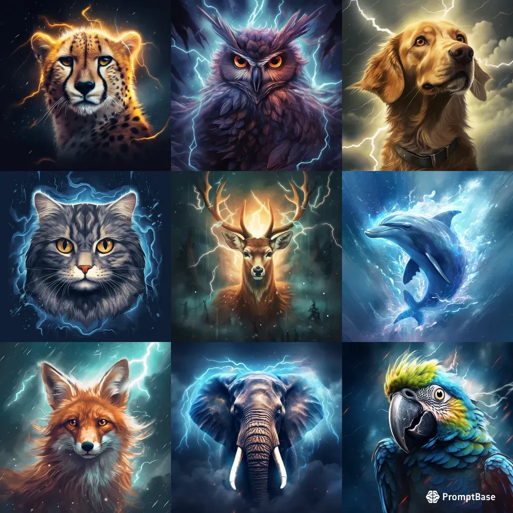 Animals Enveloped In Lightning Midjourney Prompt | PromptBase