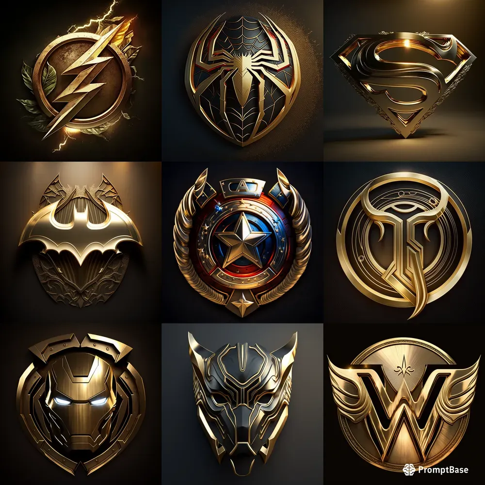 Golden Superhero Emblems Midjourney Prompt | PromptBase