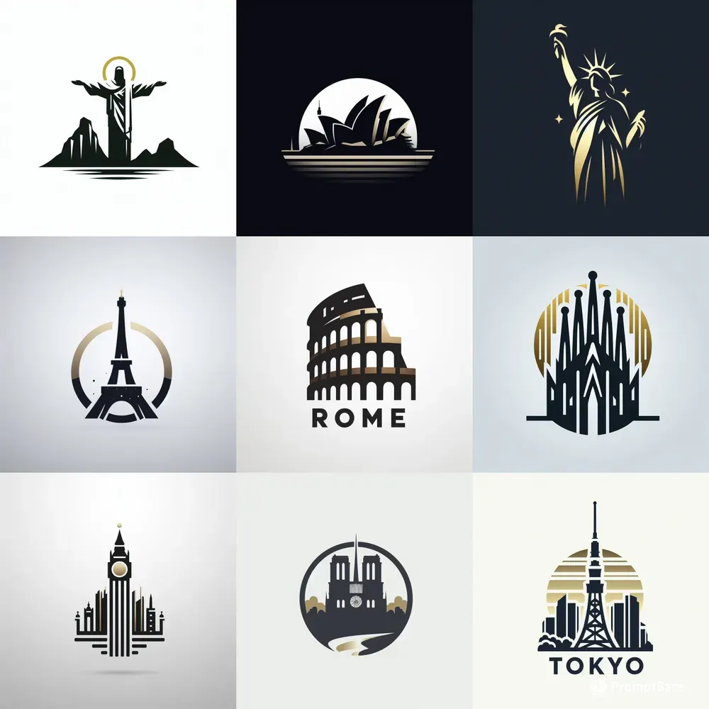 Logos Designs Of Iconic Monuments DALL·E Prompt | PromptBase
