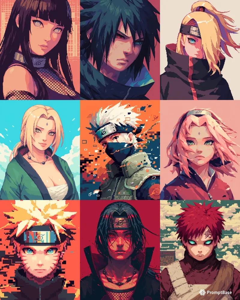 Pixelated Naruto Shippuden Portraits Midjourney Prompt | PromptBase