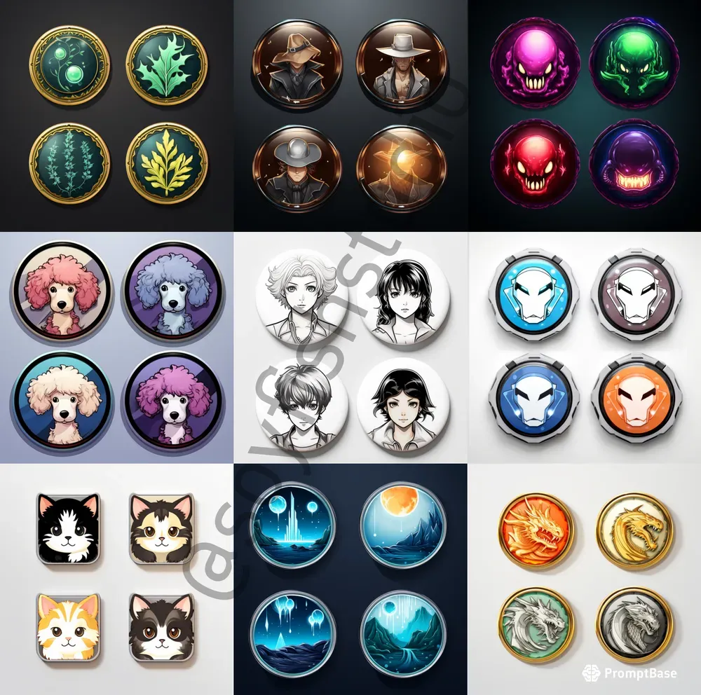Digital Anime Badges Midjourney Prompt | PromptBase