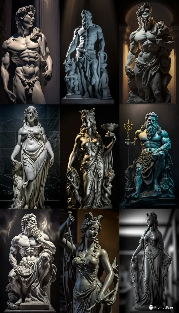 Greek God And Goddess Stone Statues Midjourney Prompt | PromptBase