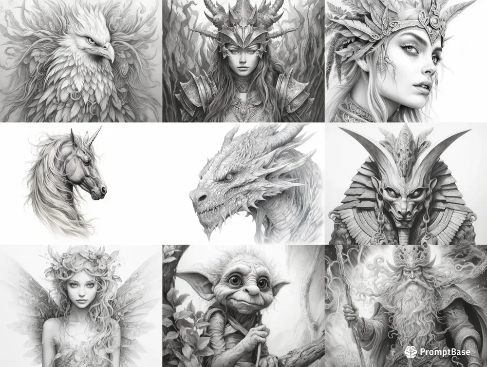 Pencil Portraits Of Fantasy Beings Midjourney Prompt | PromptBase