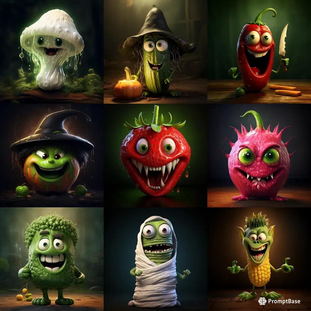 3D Veggie Cartoon Characters Midjourney Prompt | PromptBase