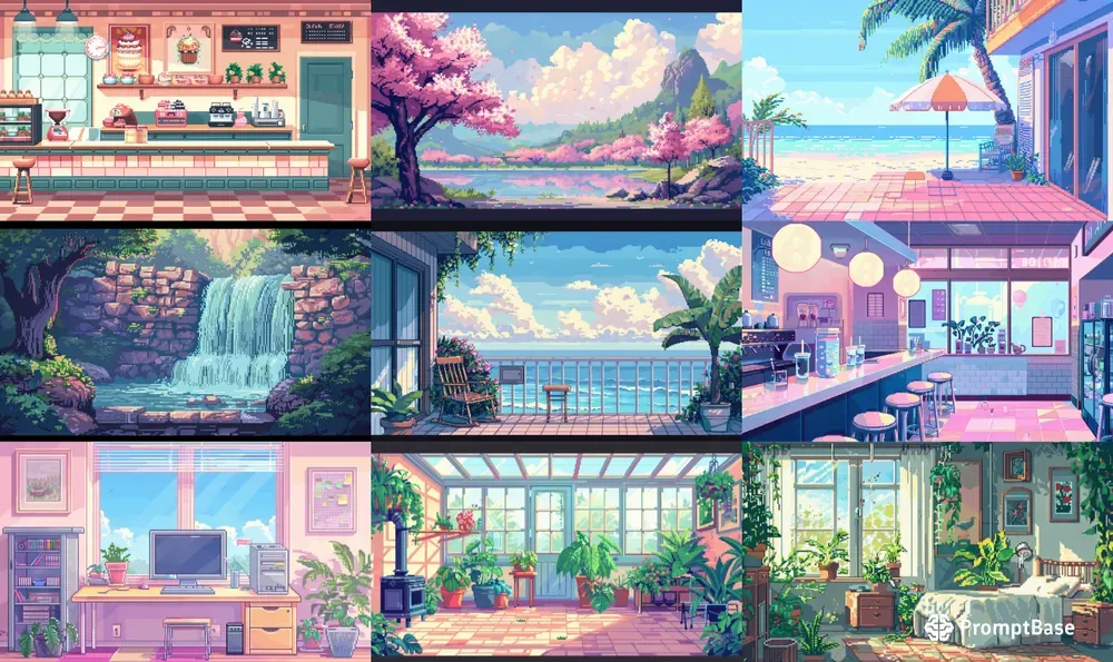 Chill Lofi Pixel Art Backgrounds Midjourney Prompt | PromptBase