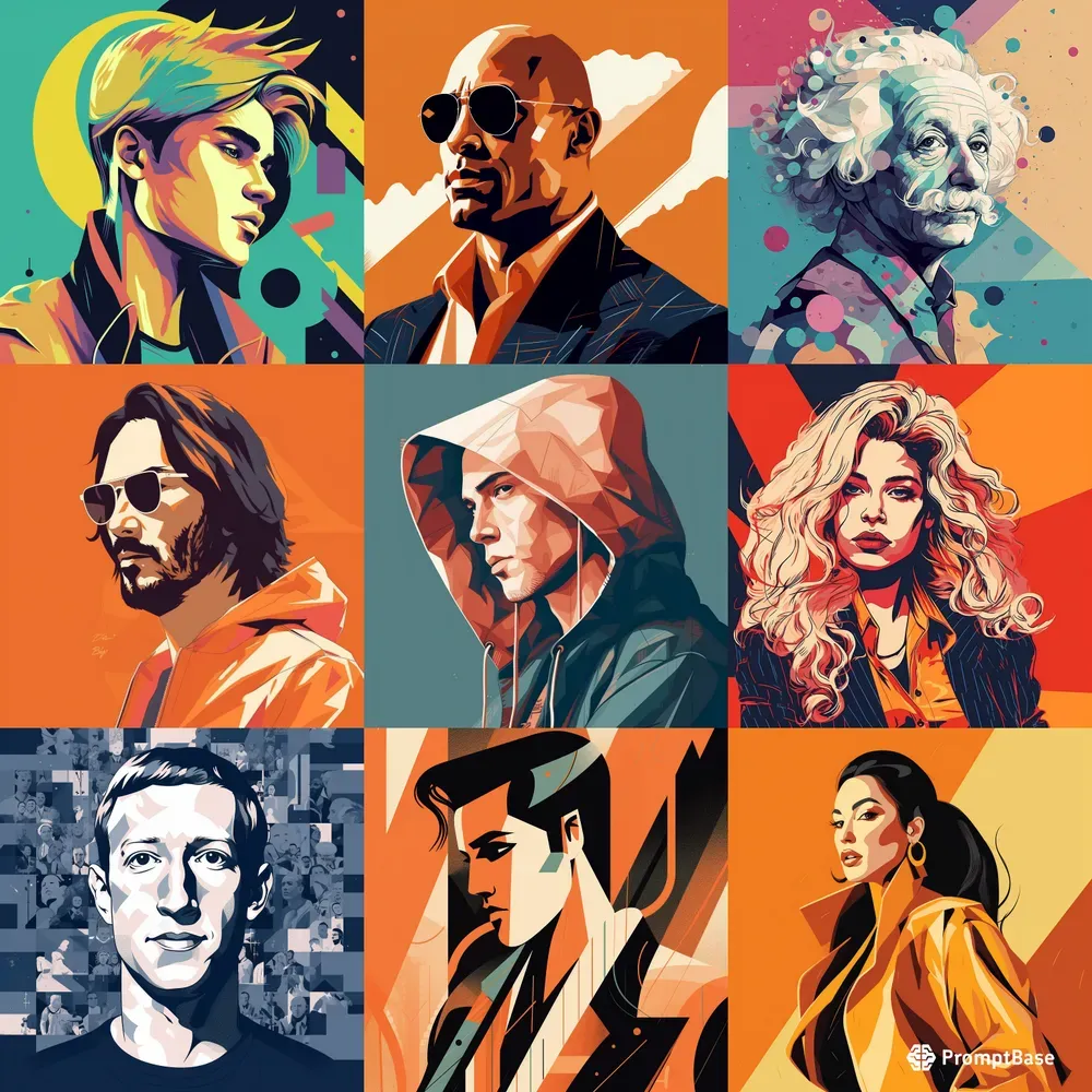 Pop Illustrations Of Famous People Midjourney Prompt | PromptBase