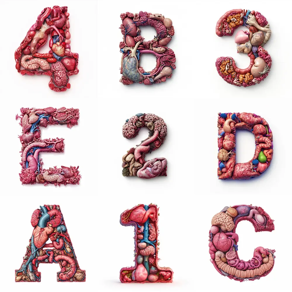 Alphabet Human Organs Letters Numbers Midjourney Prompt | PromptBase