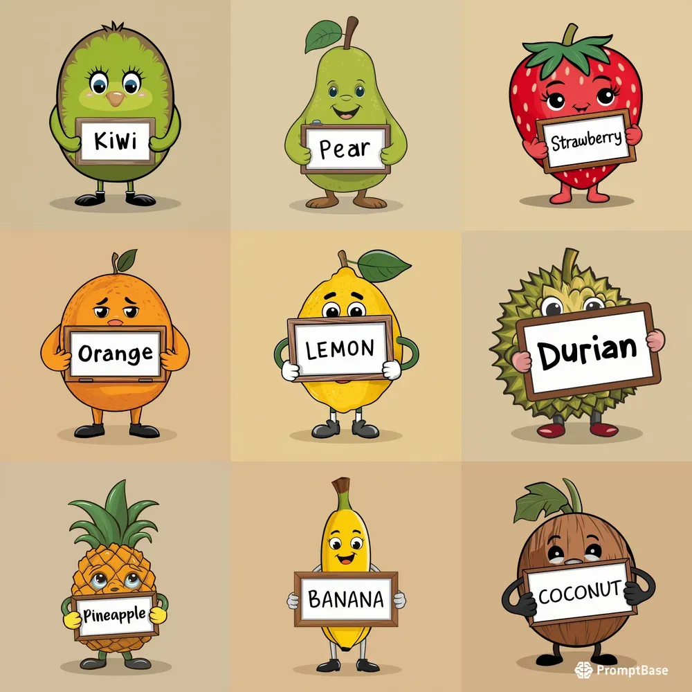 Cartoon Fruits With Text Whiteboard Midjourney Prompt | PromptBase