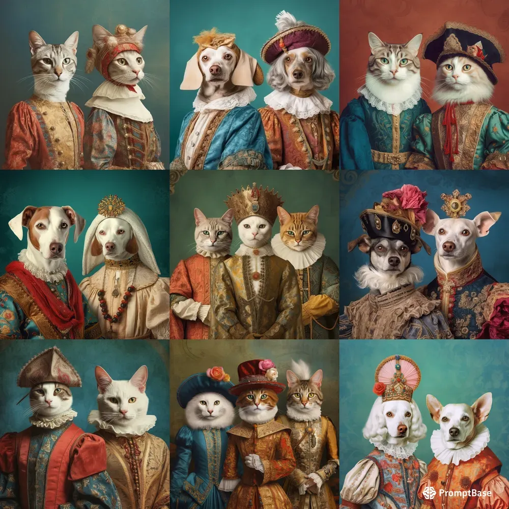 Animal Baroque Royalty Portraits Midjourney Prompt | PromptBase