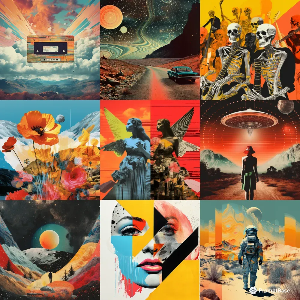 Collage Album Cover Art Midjourney Prompt | PromptBase