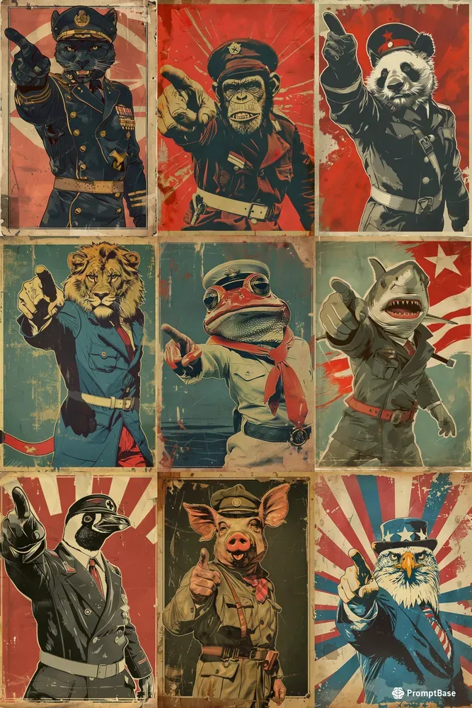 Animal Propaganda 50s Posters Midjourney Prompt | PromptBase