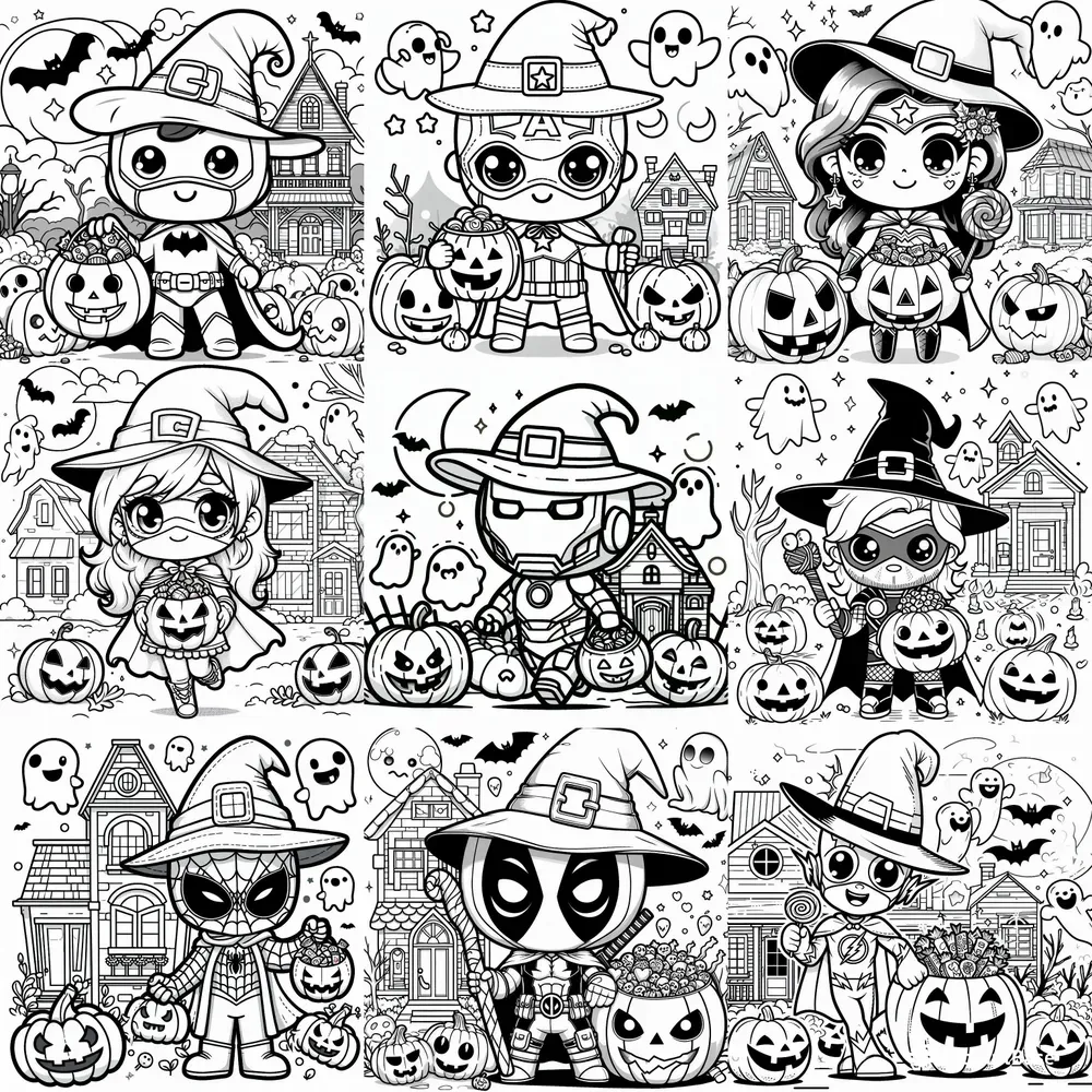 Cute Halloween Superhero Coloring Pages DALL·E Prompt | PromptBase