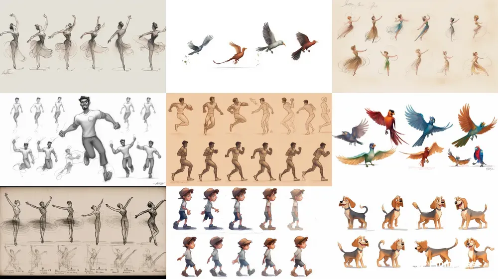 Animation Cycle Reference Sheets Midjourney Prompt | PromptBase