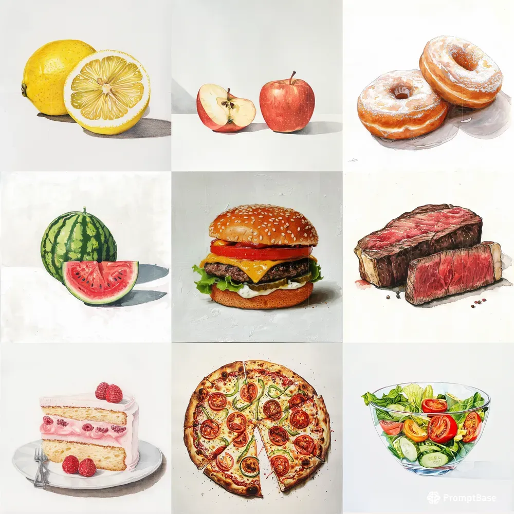 Acrylic Food Paintings Midjourney Prompt | PromptBase