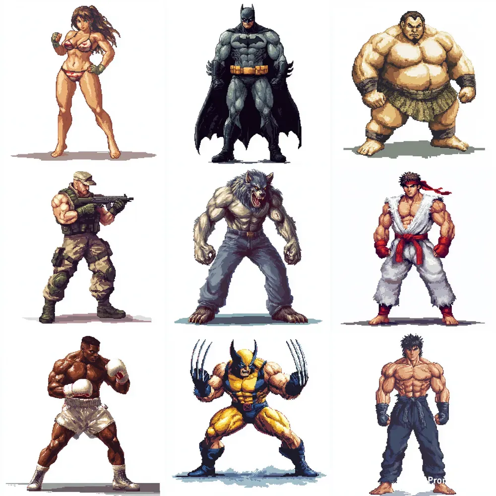 Pixel Art Fighting Characters Midjourney Prompt | PromptBase