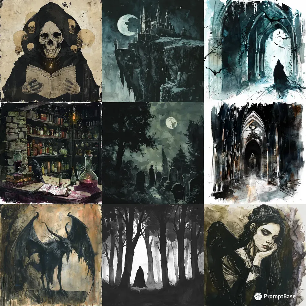 Beauty Gothic Magic Shadows And Lore Midjourney Prompt | PromptBase