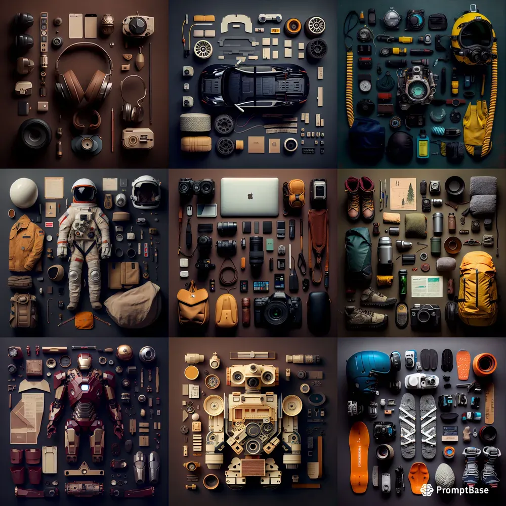 Beautiful Knolling Displays Midjourney Prompt | PromptBase