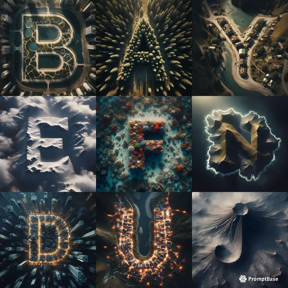 Hidden Letters Aerial Views DALL·E Prompt | PromptBase