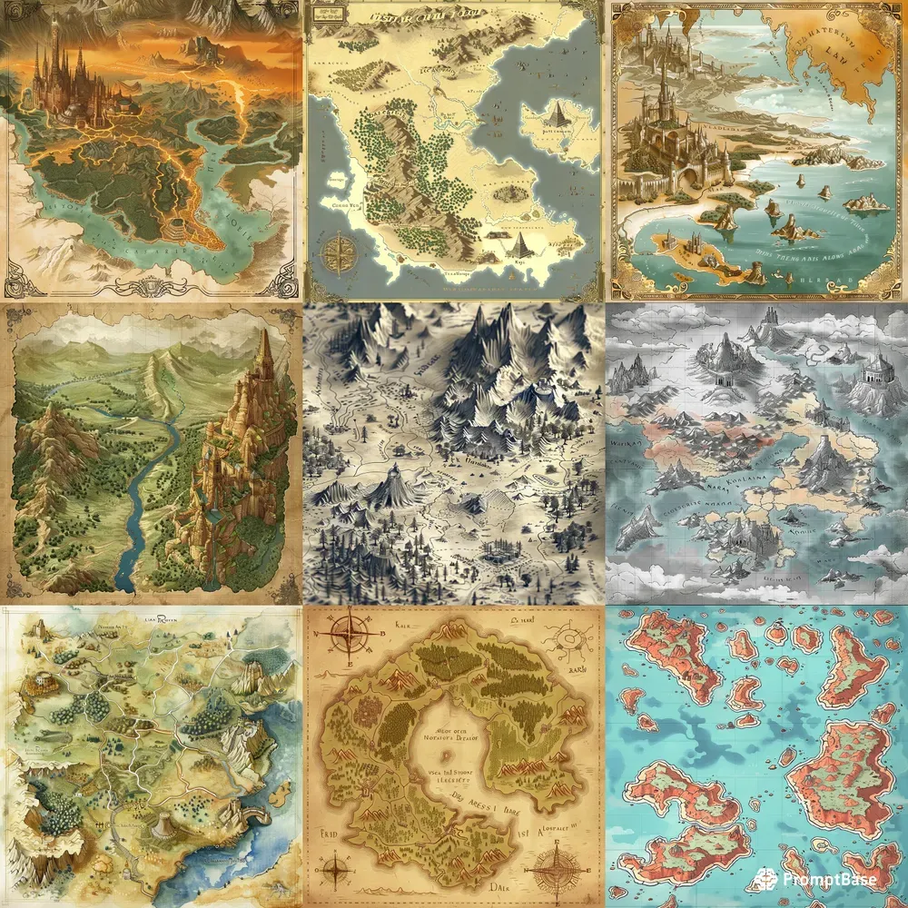 Vintage Fantasy World Maps Midjourney Prompt | PromptBase