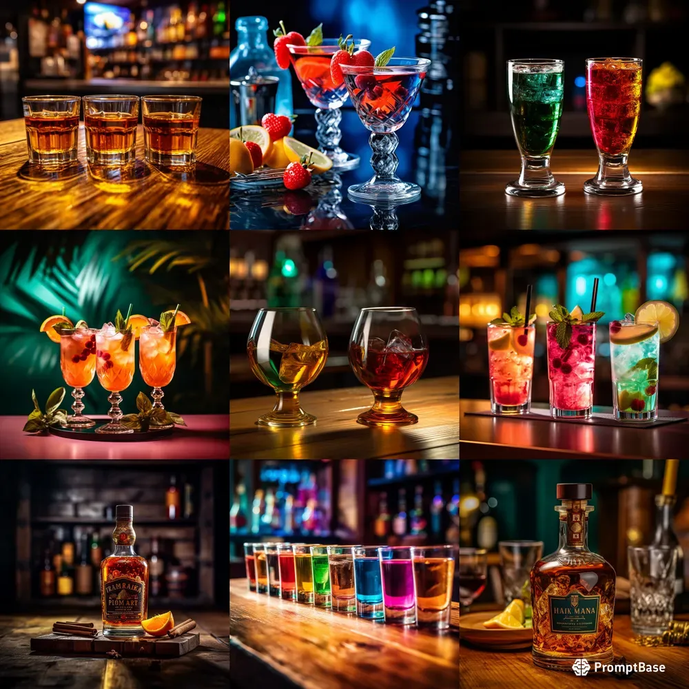 Colorful Glasses And Pub Products Midjourney Prompt | PromptBase