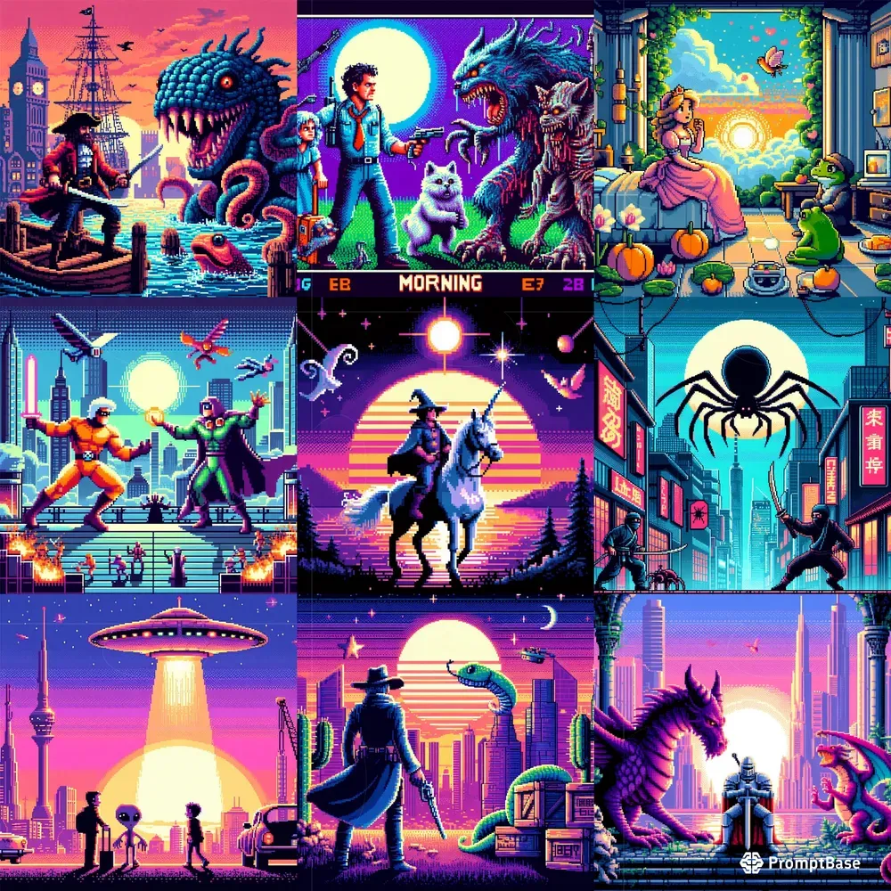 Retro Game Art With Foes DALL·E Prompt | PromptBase