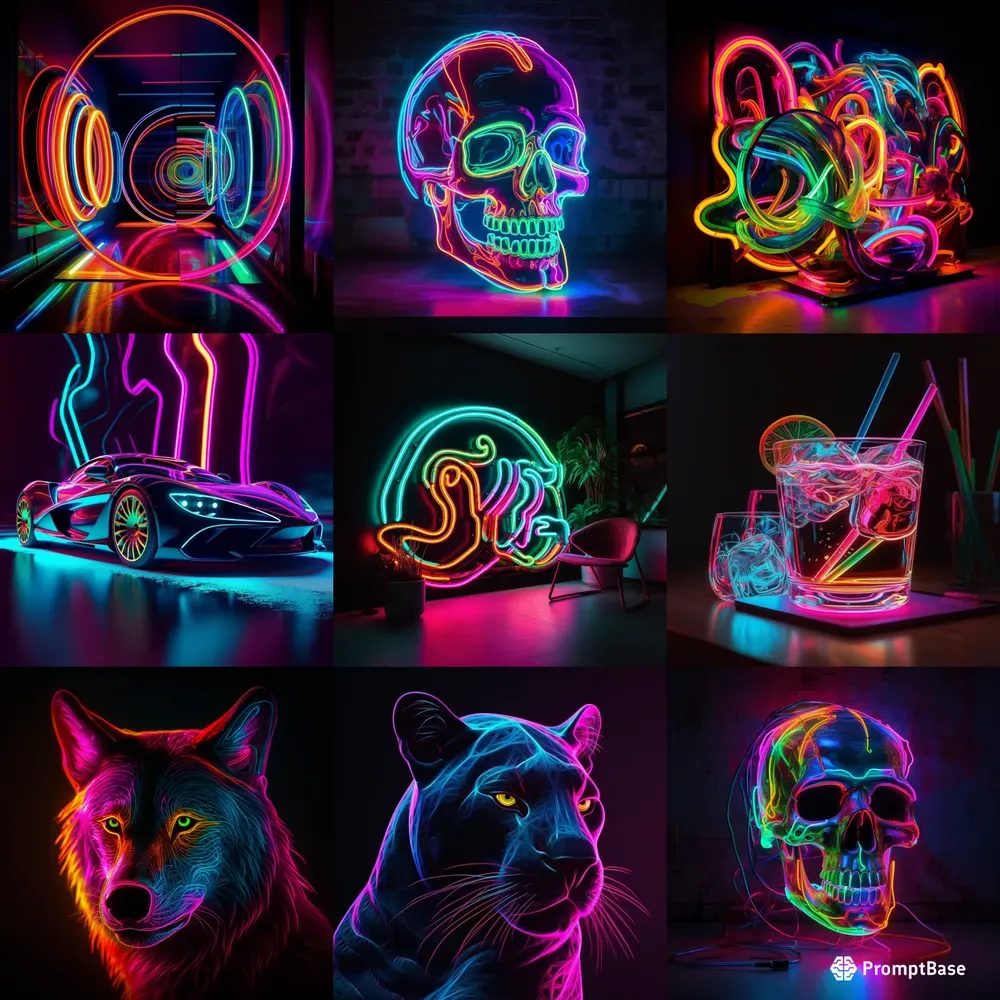 Glowing Neon Art Artworks Midjourney Prompt | PromptBase