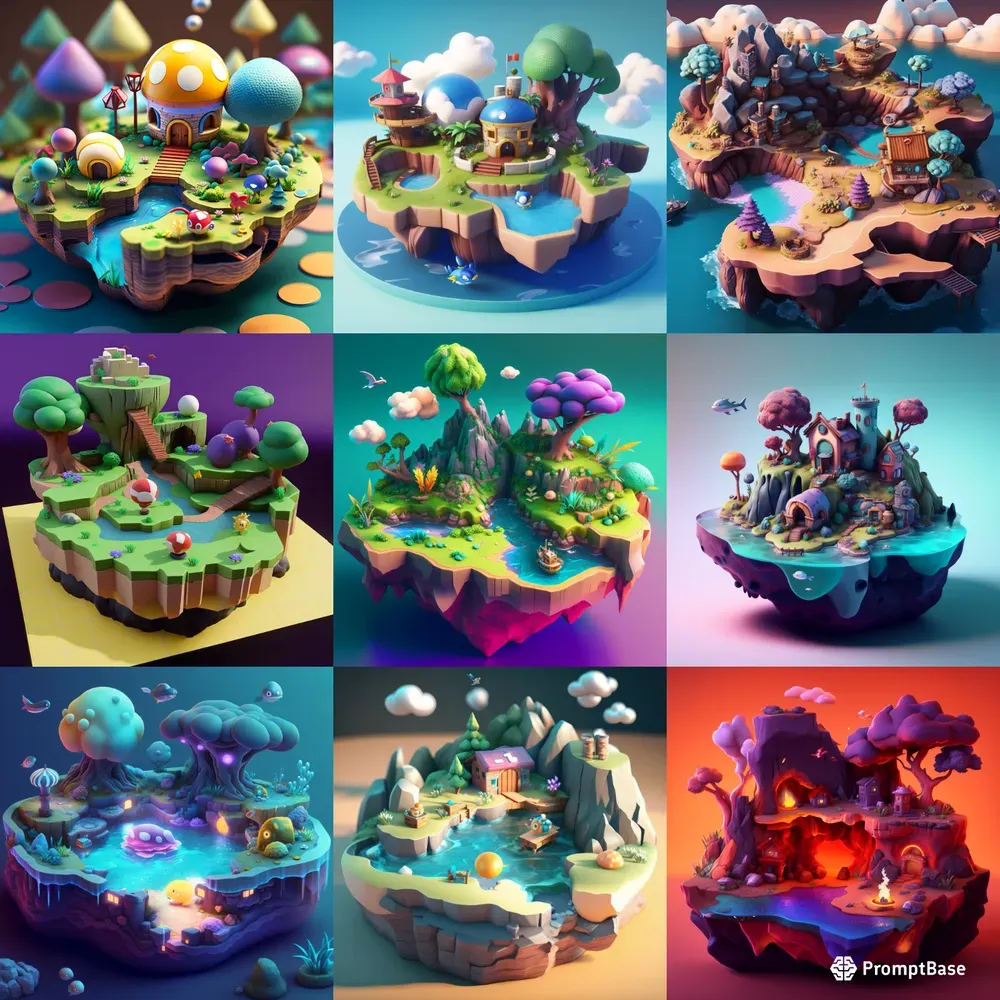 Beautiful 3D Stylized Floating Islands Midjourney Prompt | PromptBase