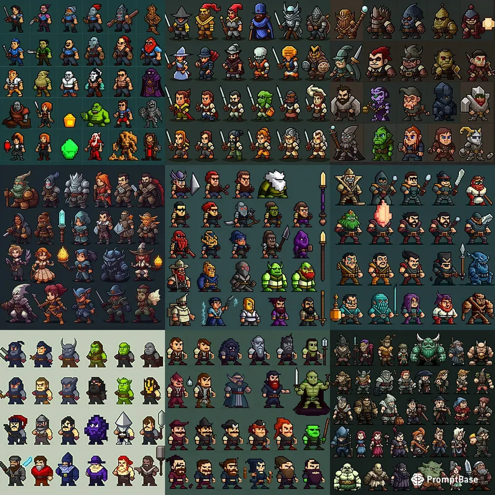 RPG Character And Monster Sprite Sets Midjourney Prompt | PromptBase