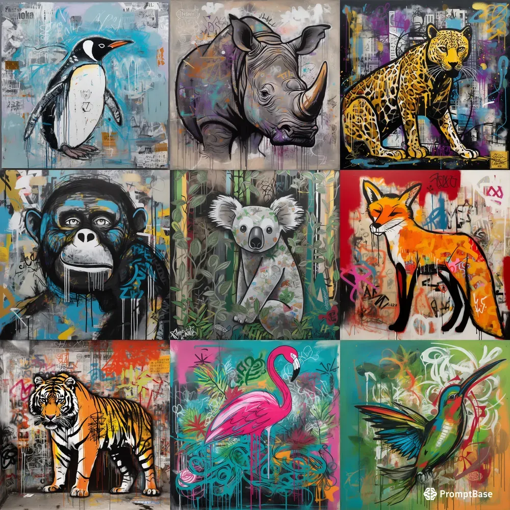 Graffiti Animals Midjourney Prompt | PromptBase