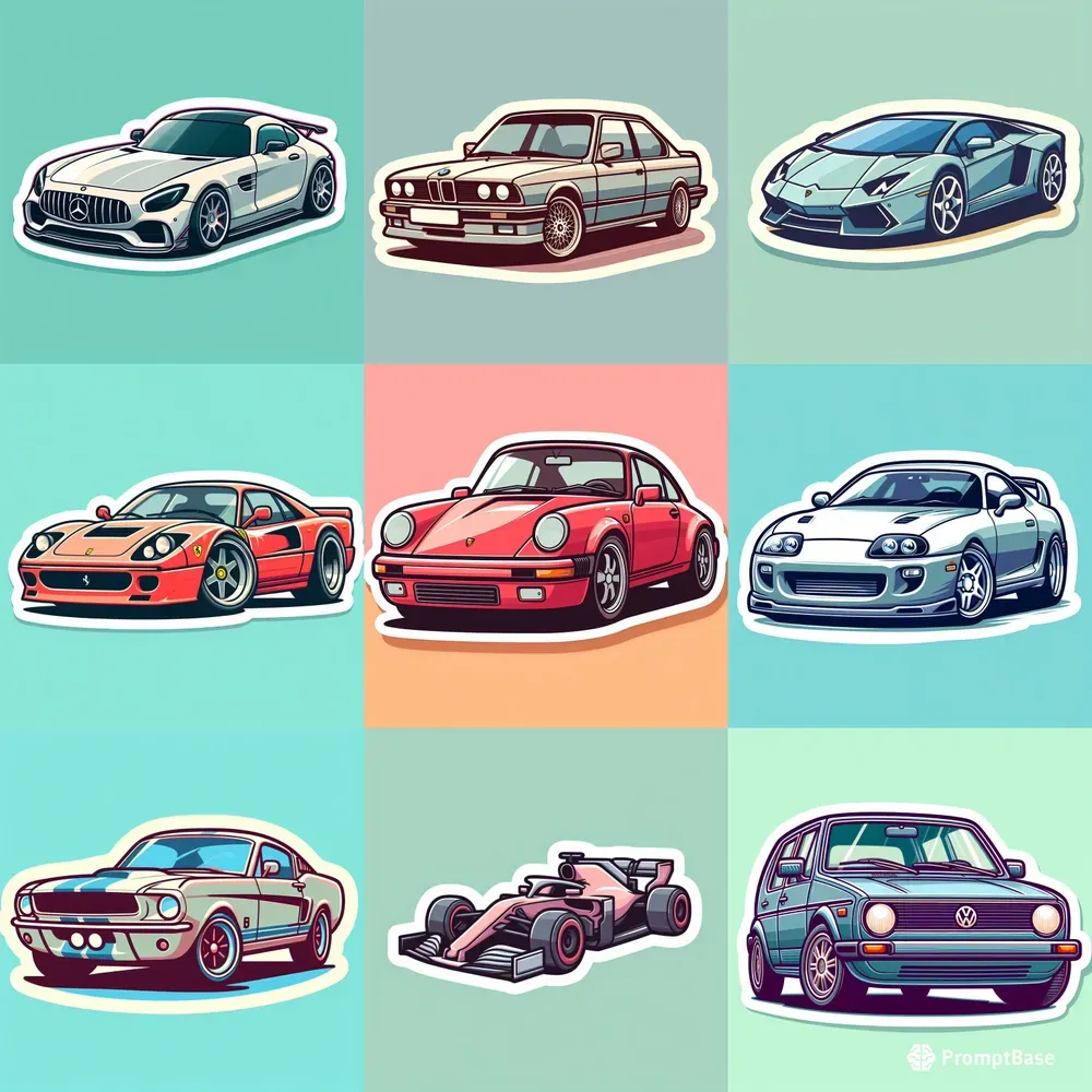 Cartoon Car Stickers DALL·E Prompt | PromptBase