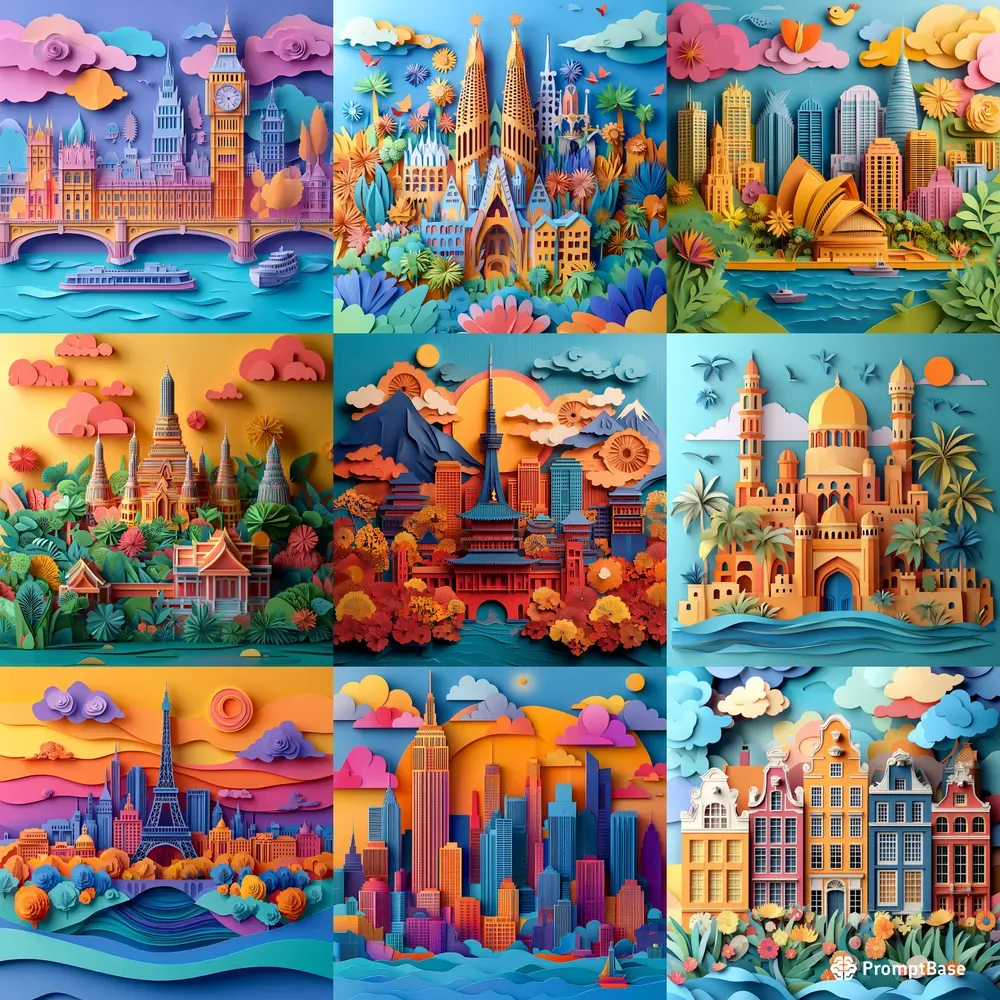 Papercut Cities Around The World Midjourney Prompt | PromptBase