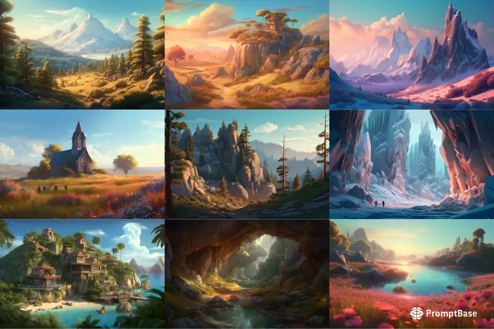 Pixar Style Stunning Landscapes Midjourney Prompt | PromptBase