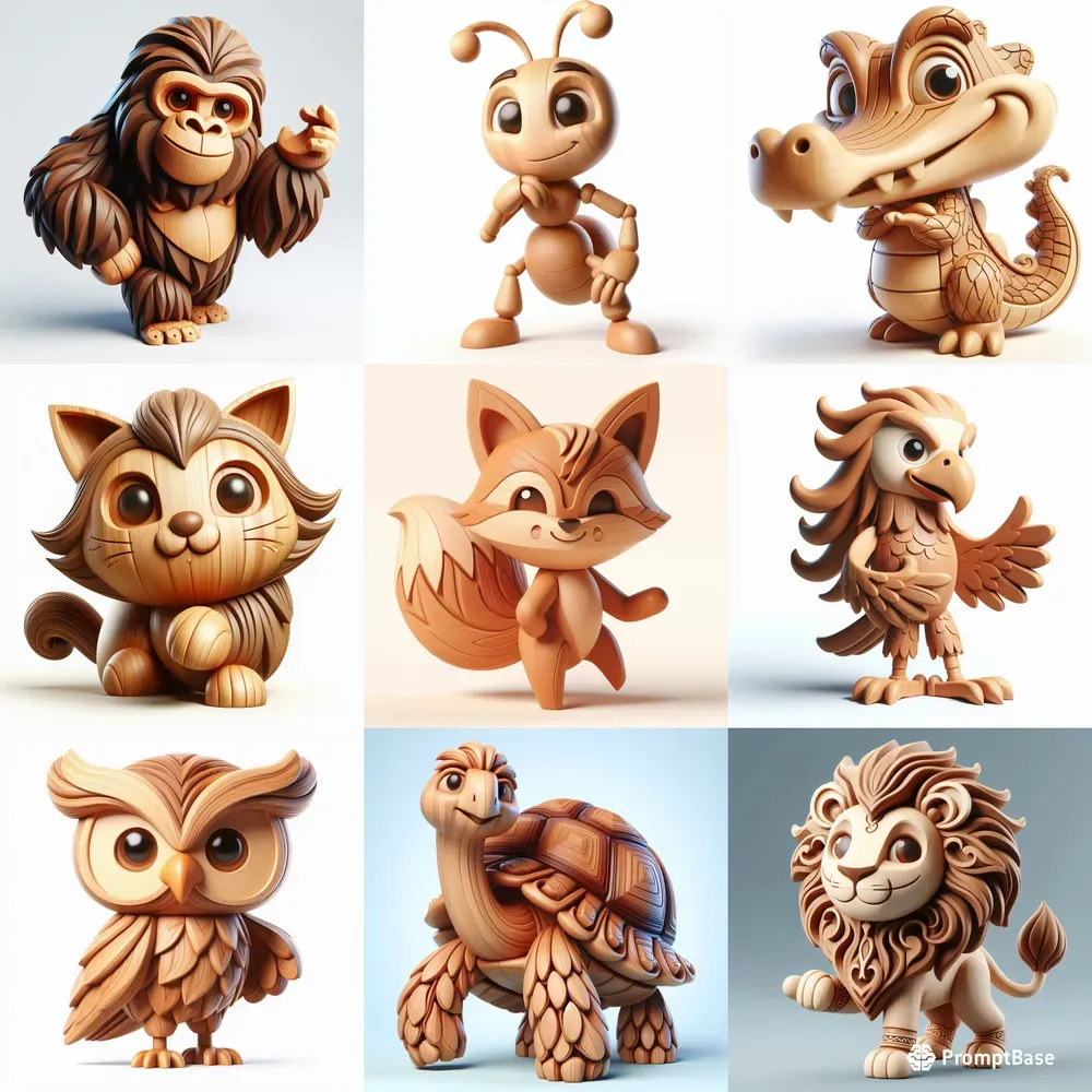 Charming Wooden Characters DALL·E Prompt | PromptBase