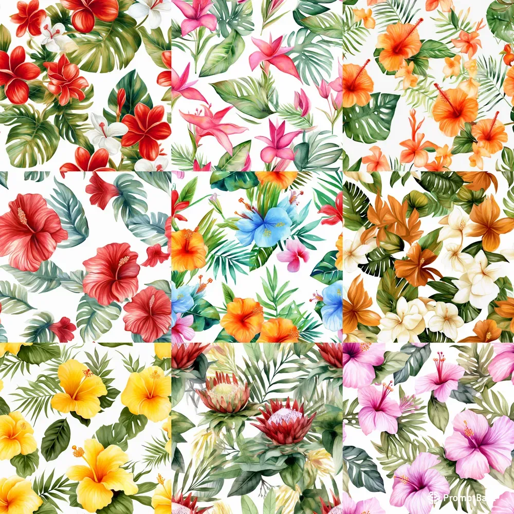 Hawaiian Print Patterns Tropical Flowers Midjourney Prompt | PromptBase