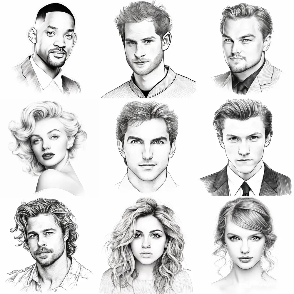 Celebrity Pencil Drawing Portraits Midjourney Prompt | PromptBase