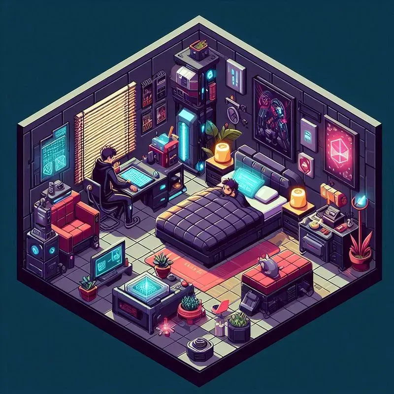 Cyberpunk Isometric Retro Illustrations DALL·E Prompt | PromptBase