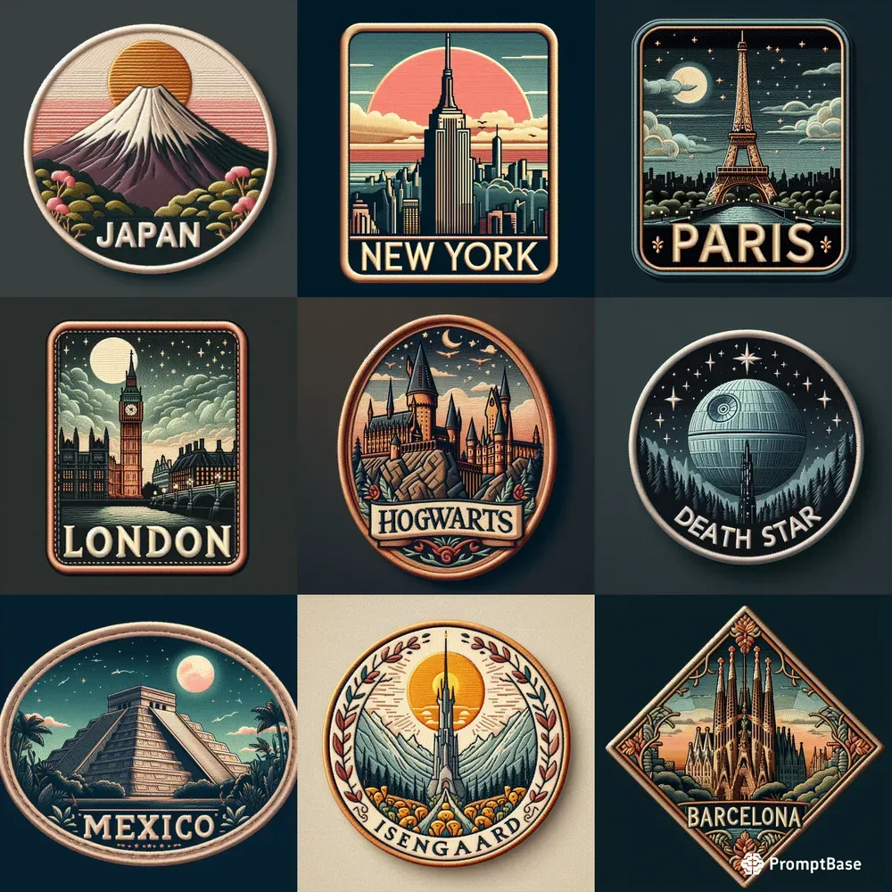 Embroidery Travel Badges DALL·E Prompt | PromptBase