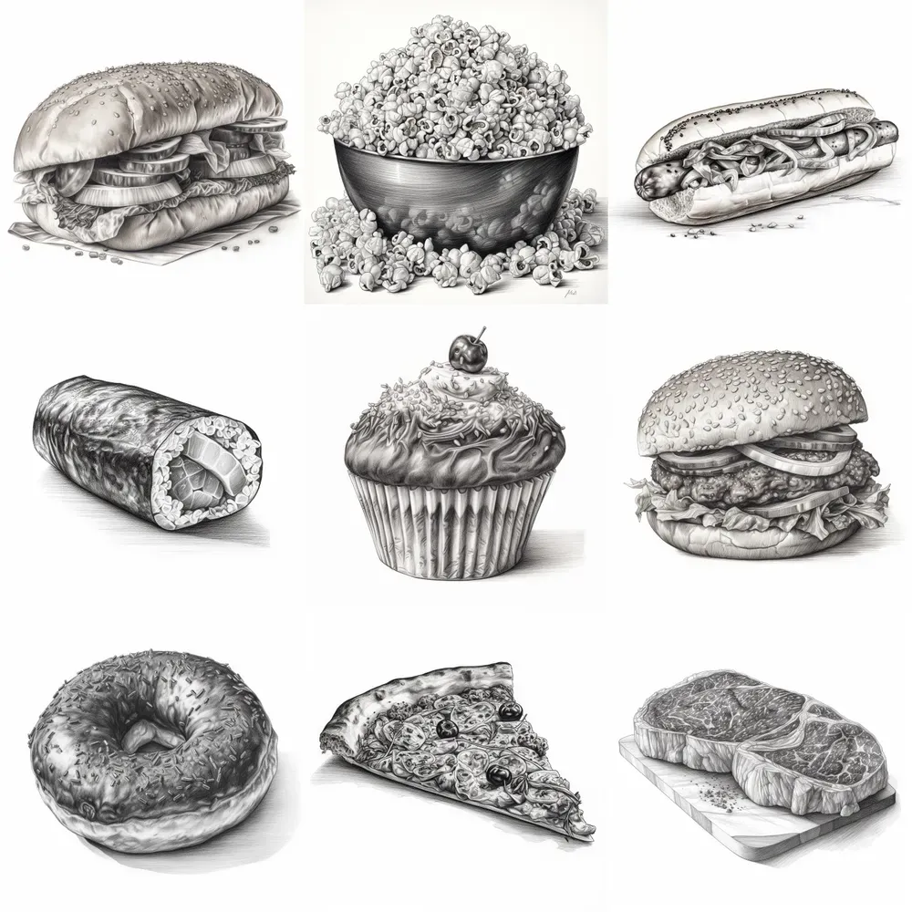 Pencil Drawings Of Food Midjourney Prompt | PromptBase