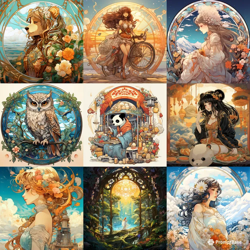 Miyazaki Mucha Art Nuveau Anime Fusion Midjourney Prompt | PromptBase