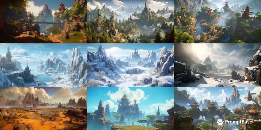 Video Game Landscapes Concept Art Midjourney Prompt | PromptBase