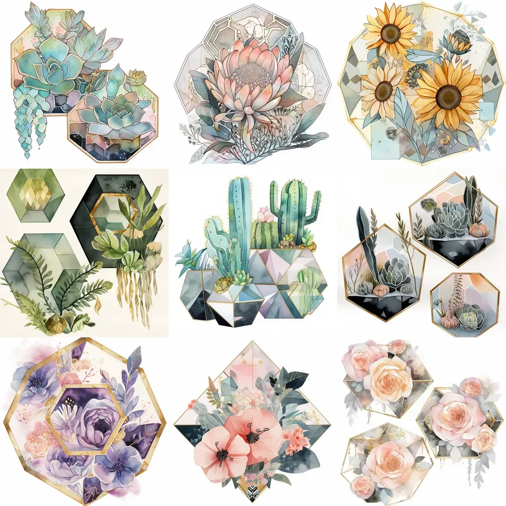 Geometric Botanical Illustrations Midjourney Prompt | PromptBase
